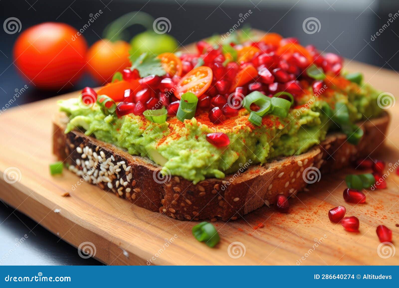 Guacamole on Toast with a Sprinkle of Red Pepper Flakes Stock Photo ...
