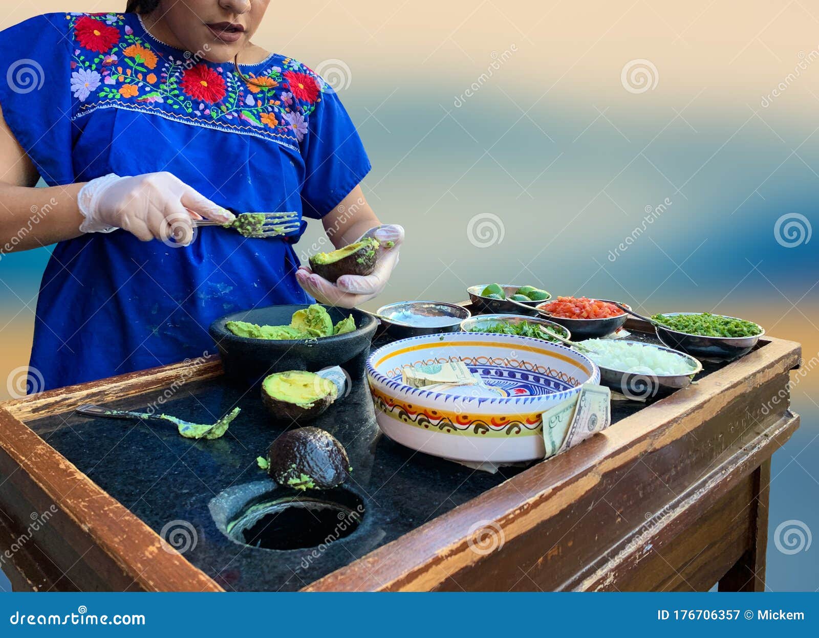 Guacamole Tortilla Mexican Restaurant Server Assembles Stock Image ...