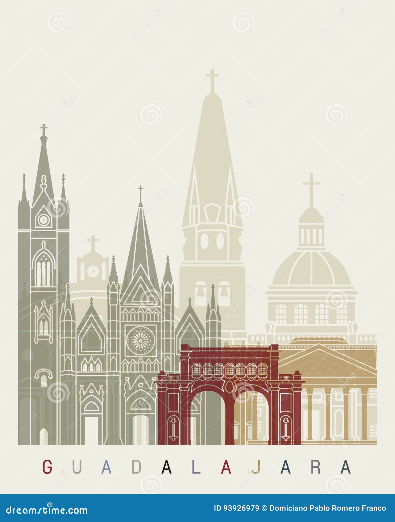 Guadalajara MX Skyline Poster Stock Vector - Illustration of skyline ...