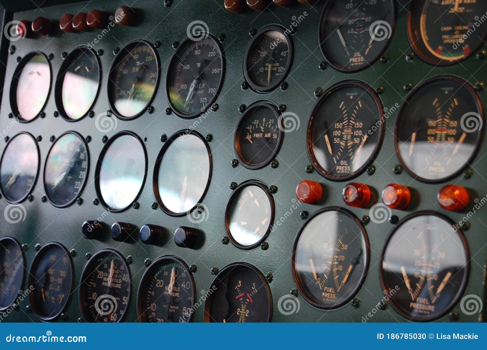 Gauges / Dashboard from a 1950`s Propliner Airplane Stock Photo - Image ...