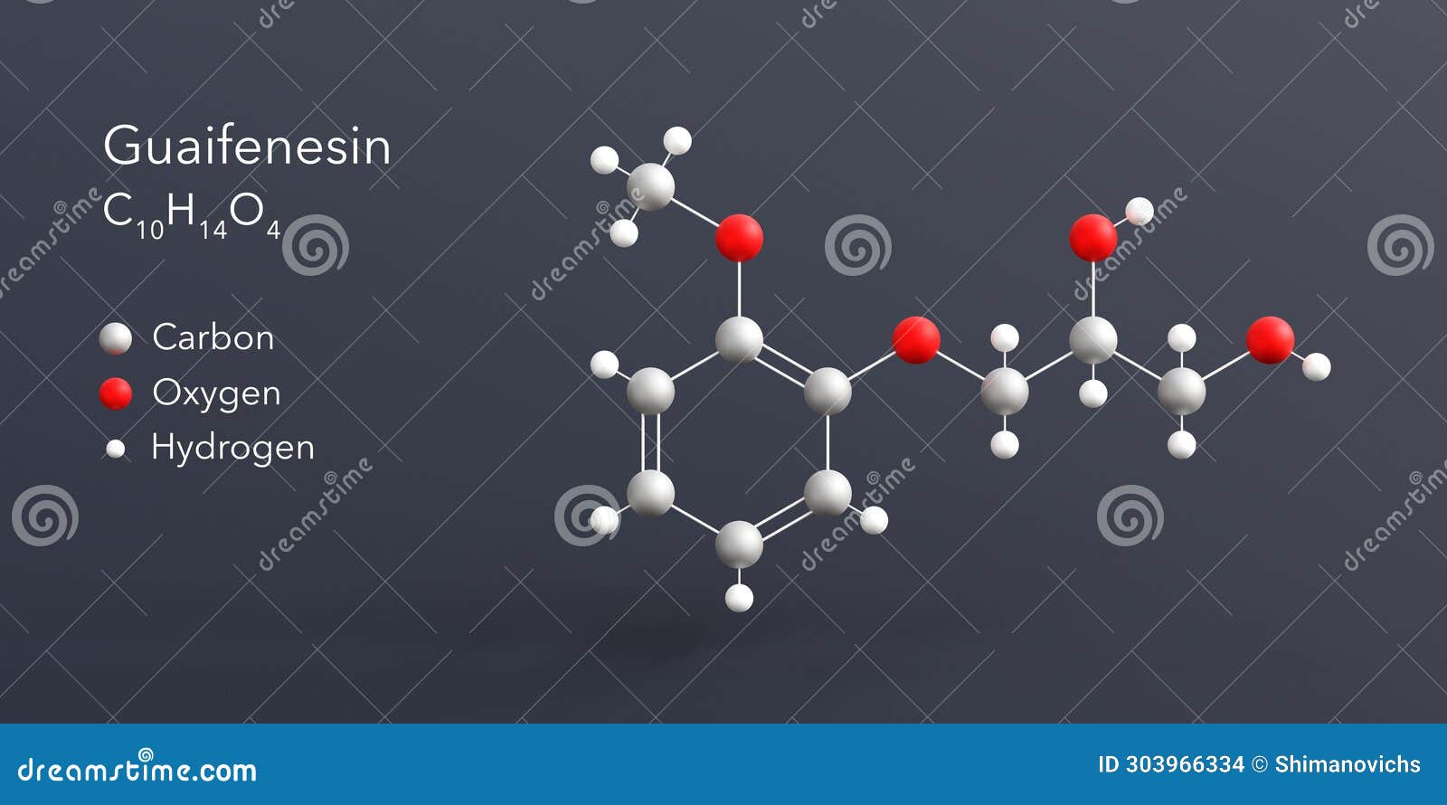 Guaifenesin Molecule 3d Rendering, Flat Molecular Structure with ...