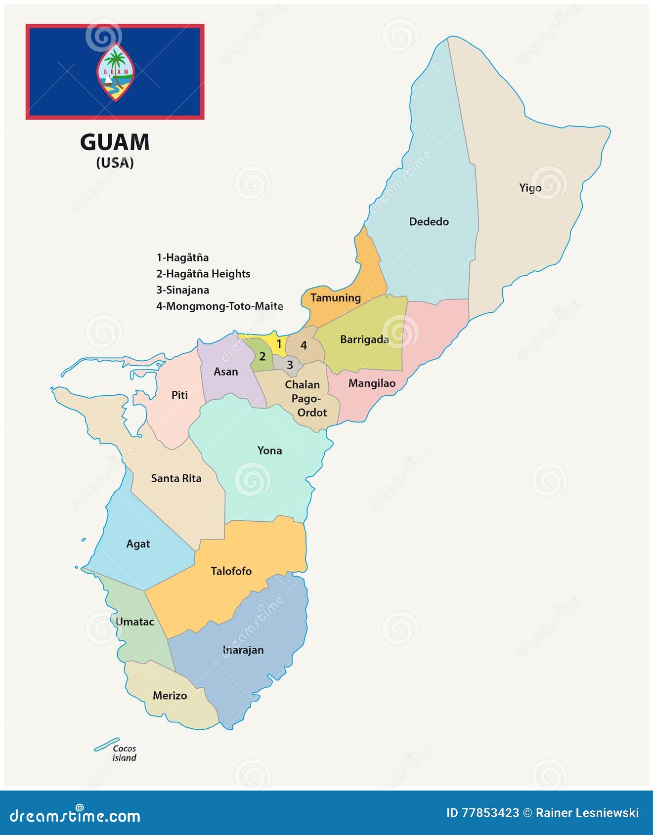 Guam Administrative Map With Flag Cartoon Vector | CartoonDealer.com ...