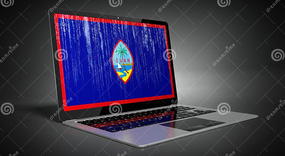 Guam - Country Flag and Binary Code on Laptop Screen Stock Illustration ...