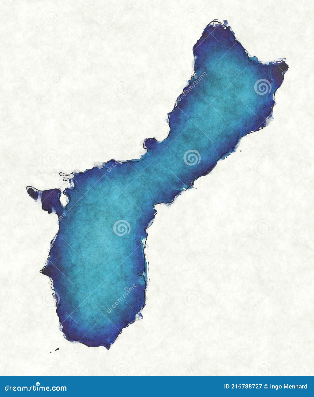 Guam Map with Drawn Lines and Blue Watercolor Illustration Stock Image ...