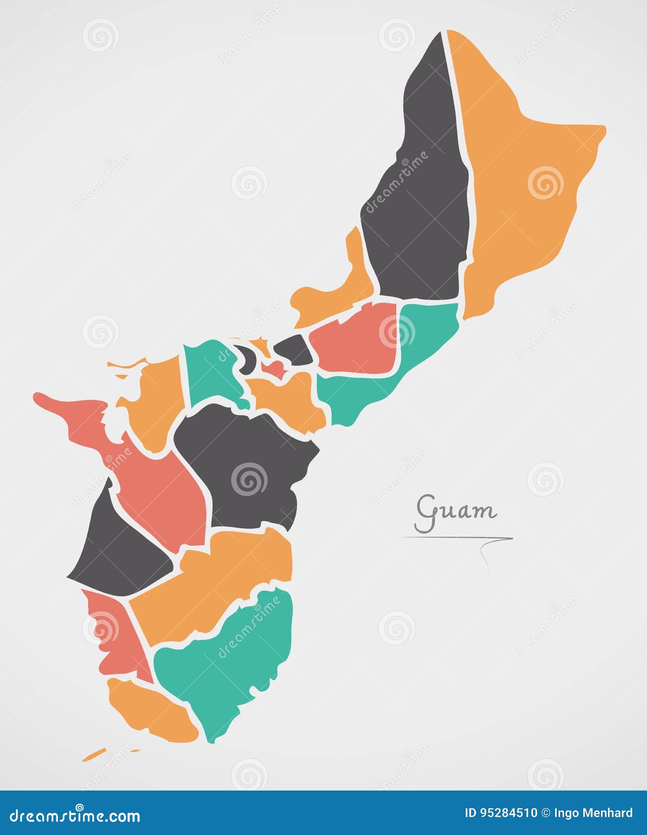 Guam Map with States and Modern Round Shapes Stock Vector ...
