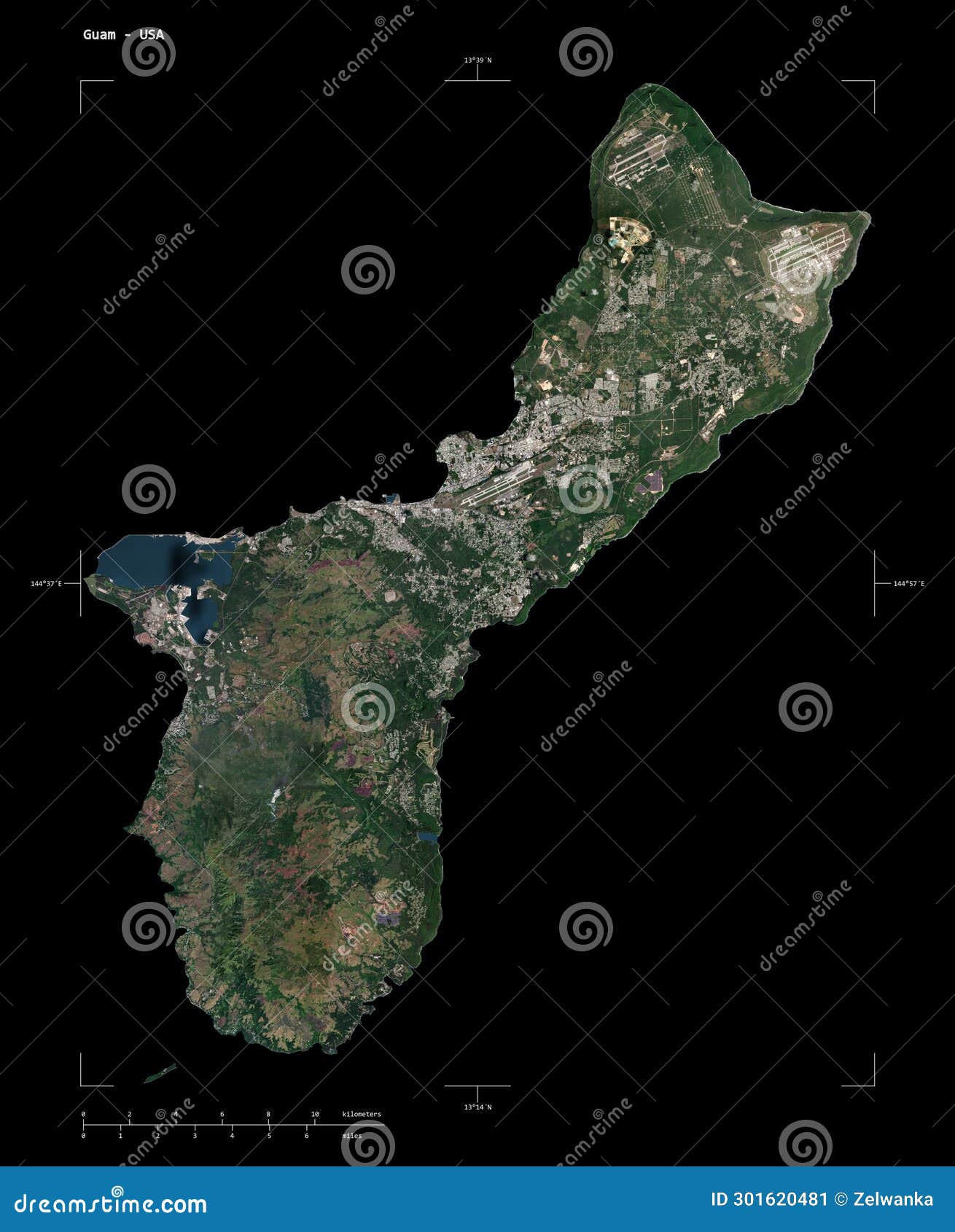 Guam - USA Shape on Black. High-res Satellite Stock Illustration ...