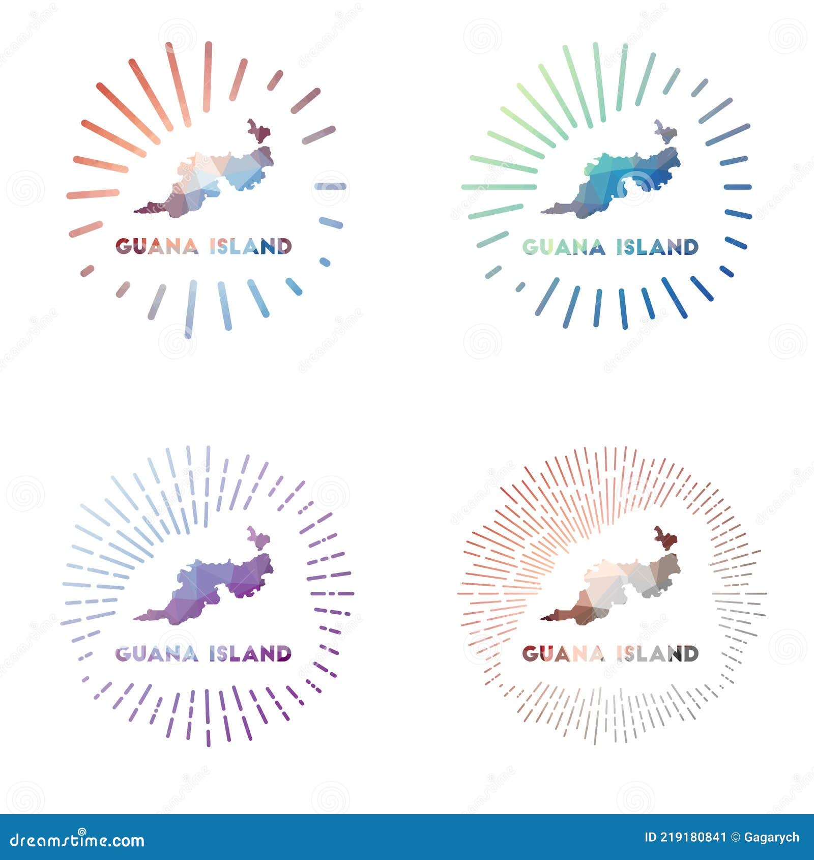 Guana Island Low Poly Sunburst Set. Stock Vector - Illustration of ...
