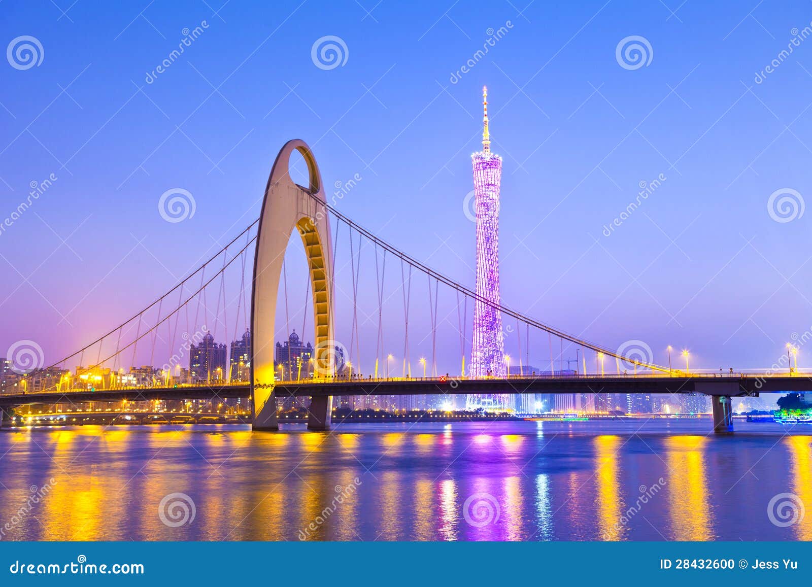 Guangzhou Bridge at Night in China Stock Photo - Image of chinese, beauty: 28432600