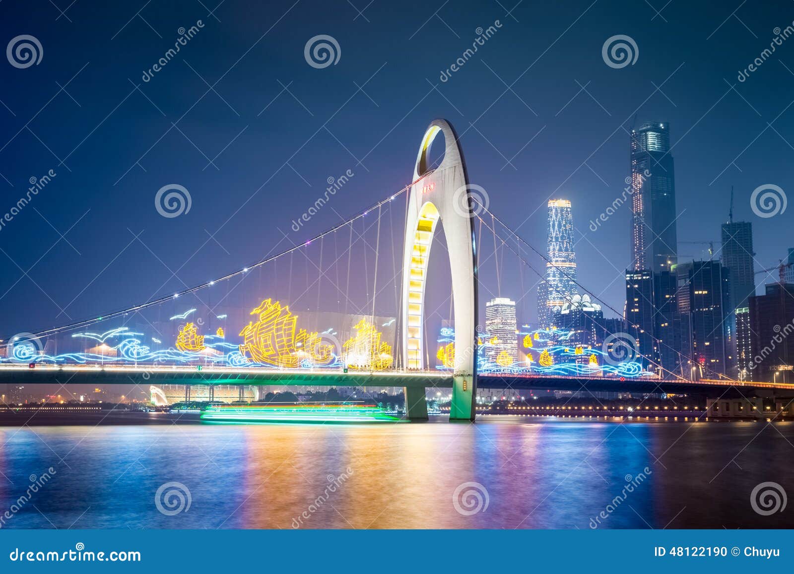 Guangzhou Liede Bridge at Night Stock Photo - Image of cruise ...