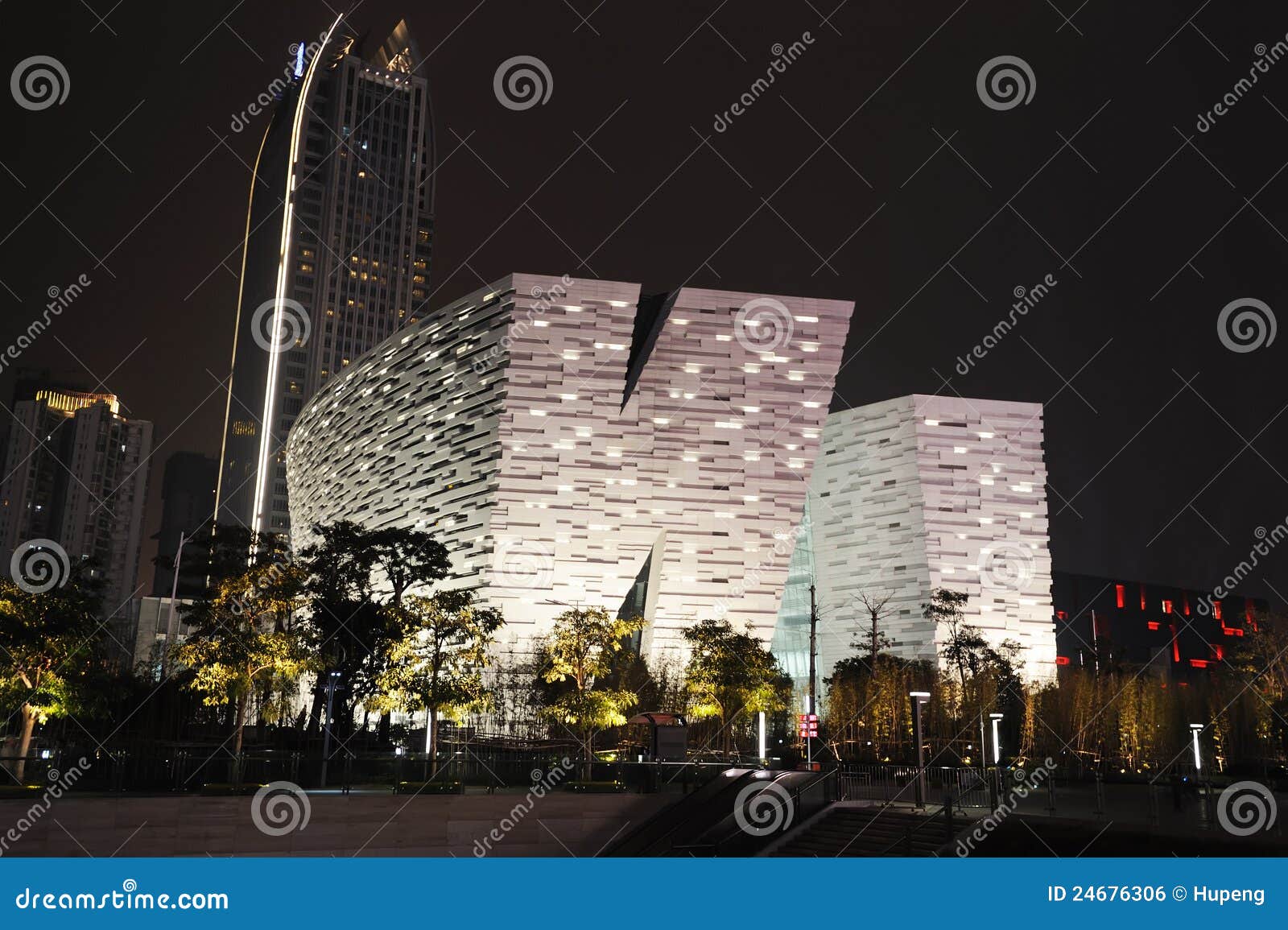 Guangzhou New Library at Night Editorial Photo - Image of central ...