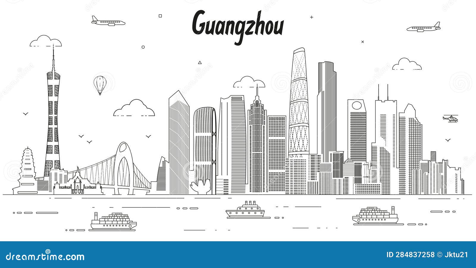 Guangzhou Cityscape Line Art Vector Illustration Stock Vector ...