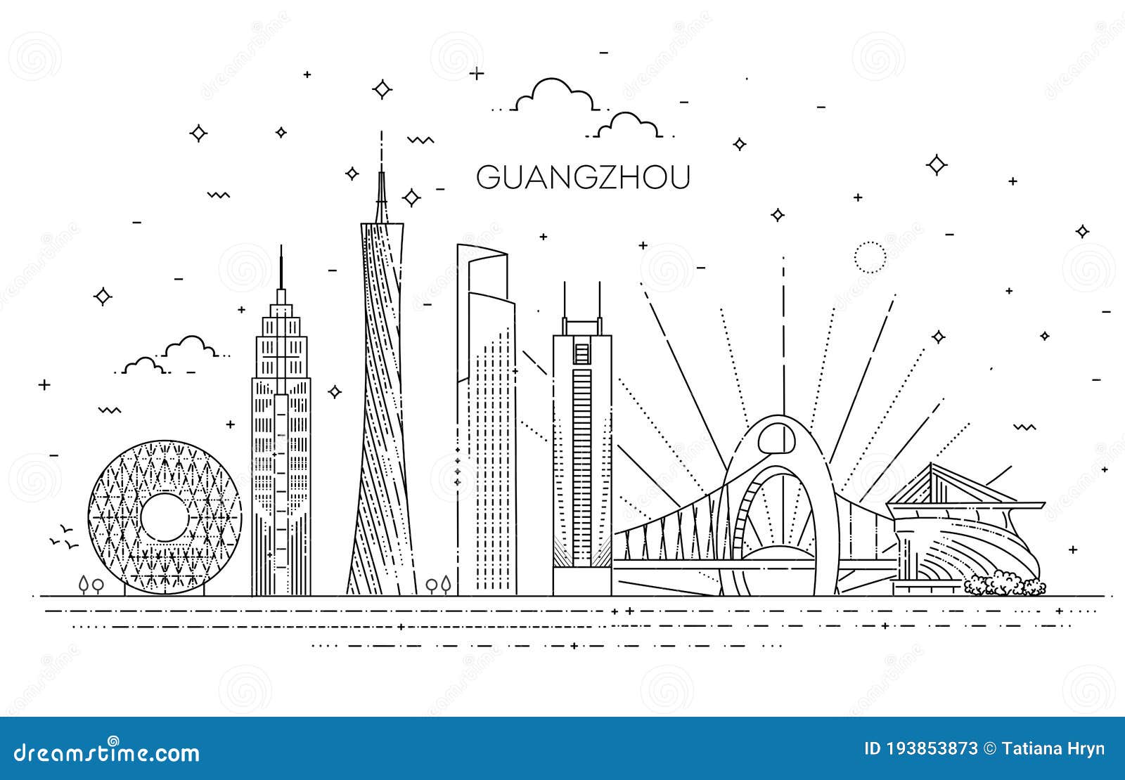 Guangzhou Skyline, Vector Illustration in Linear Style Stock Vector ...