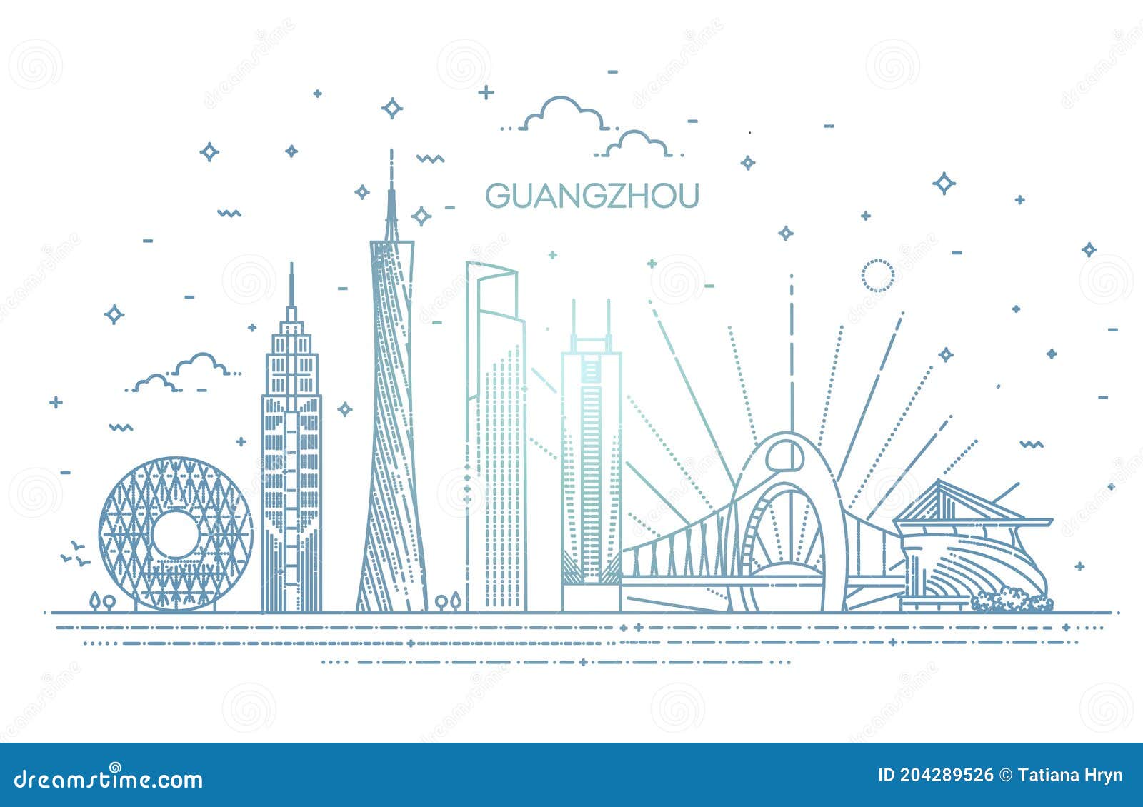 Guangzhou Skyline, Vector Illustration in Linear Style Stock Vector ...