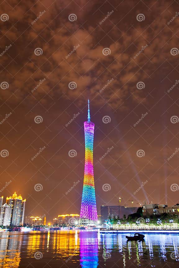 Guangzhou Tower Night Scene 2 Editorial Stock Photo - Image of cloud ...