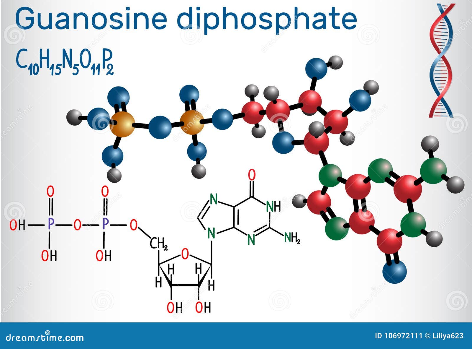 Guanosine Diphosphate GDP Molecule. Structural Chemical Stock Vector ...