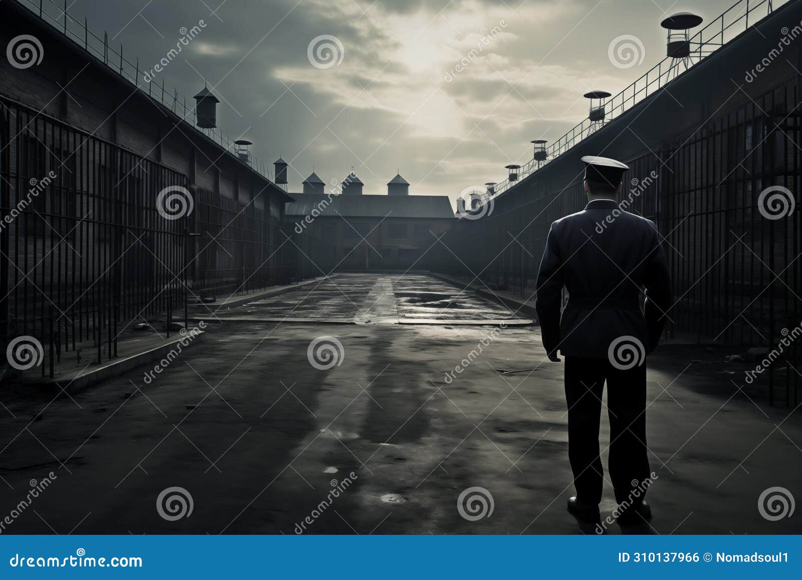 Guard Patrolling the Prison Yard. Generative AI Stock Photo - Image of ...