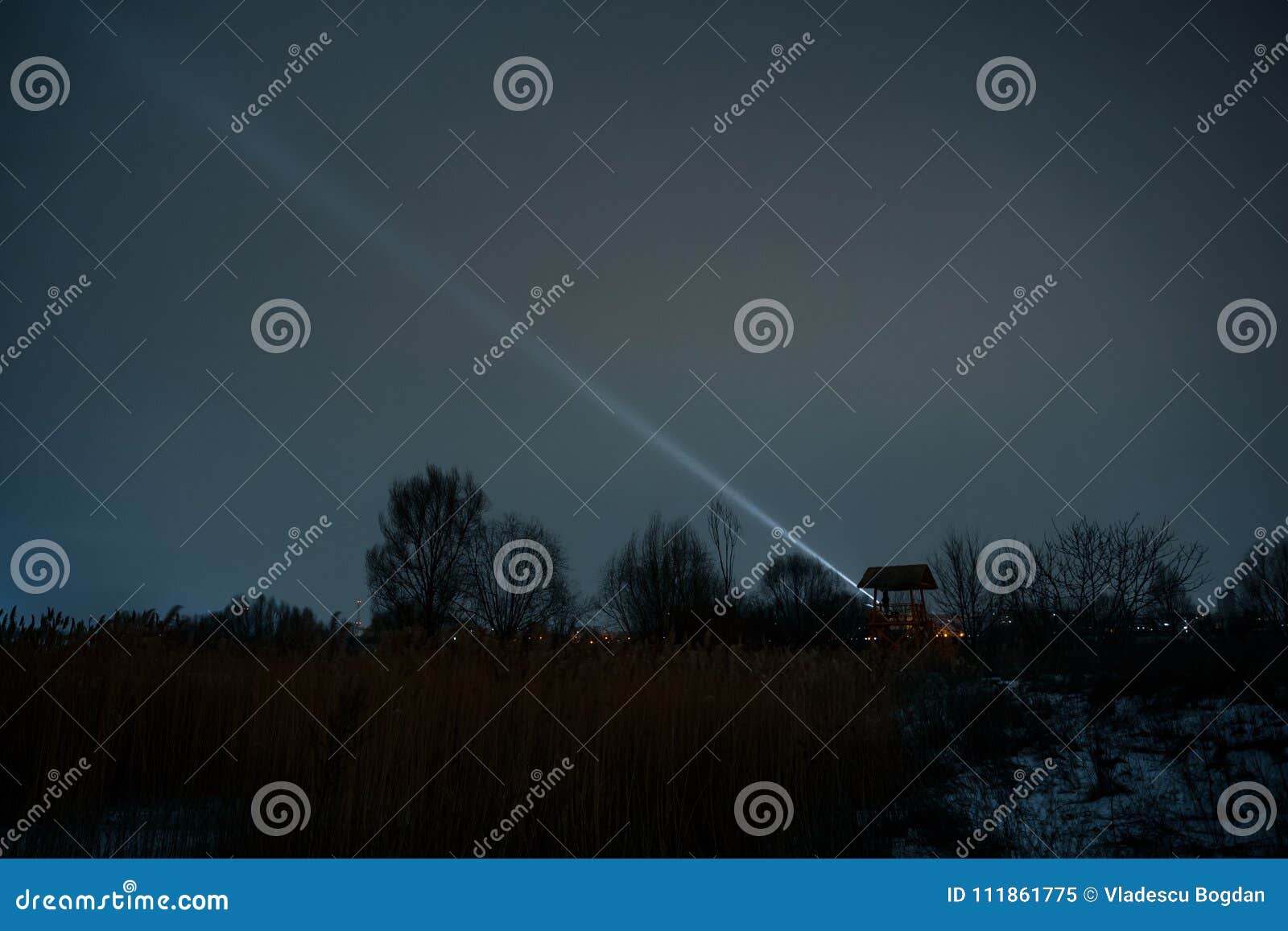 Guard Post at Night Outdoors Stock Image - Image of flaslight ...