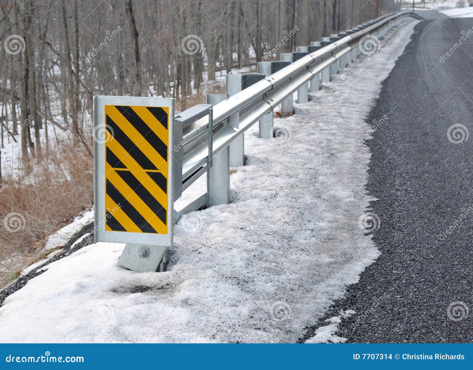 Guard Rail and Warning Sign Stock Photo - Image of snow, attention: 7707314