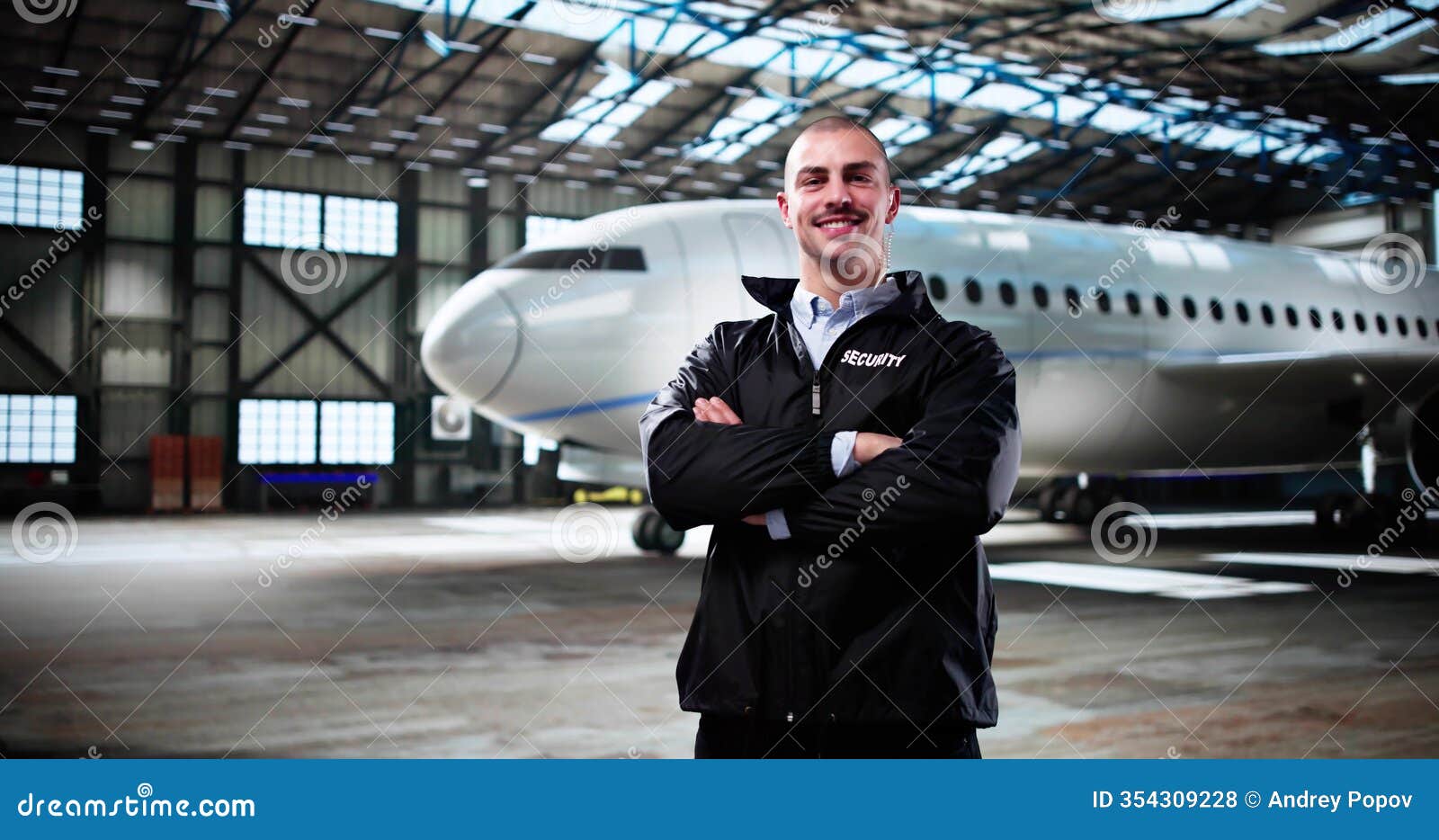 Guard Security Man in Airplane Hangar Stock Photo - Image of airport ...