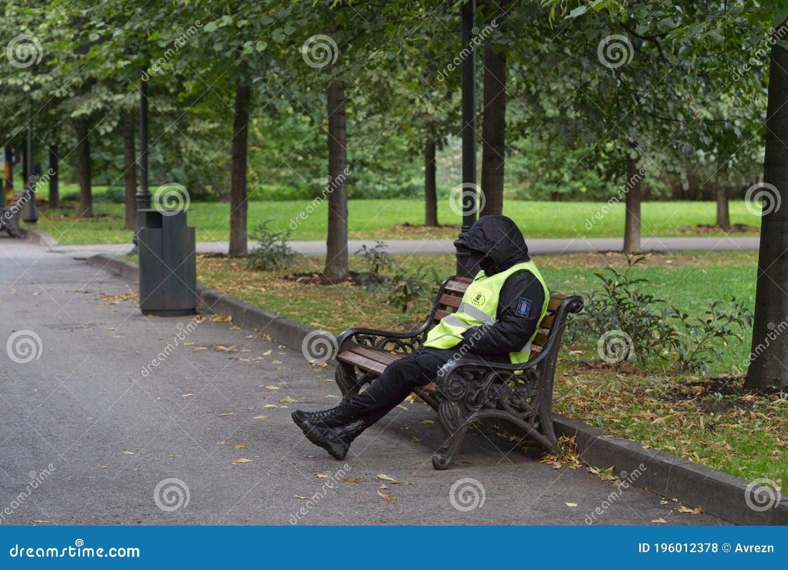 The Guard Sleeps in the Evening on a Bench in the Park Editorial Stock ...