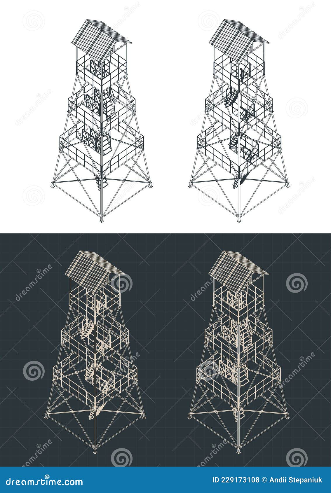 Guard Tower Isometric Blueprints Stock Vector - Illustration of ...