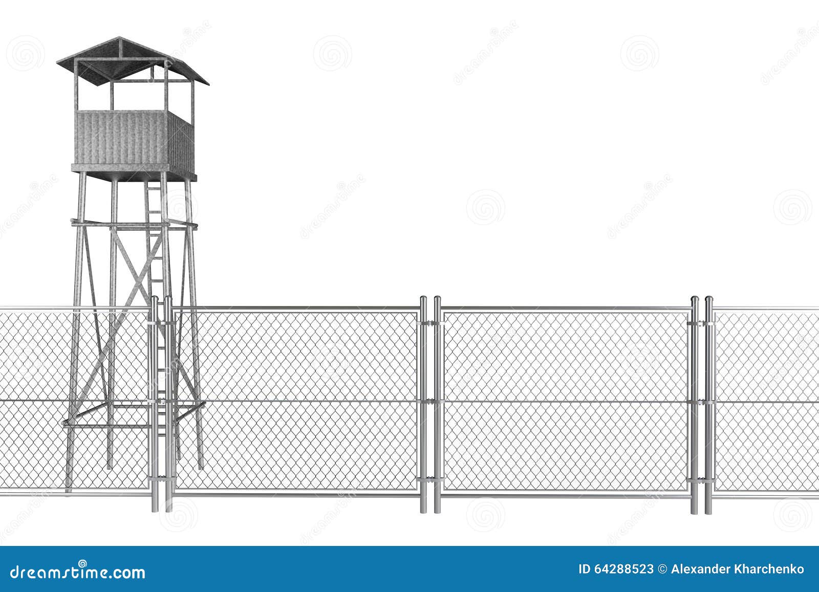 Guard Tower with Wired Fence Stock Image - Image of grey, isolate: 64288523