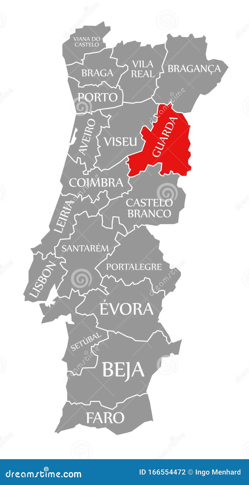 Guarda Red Highlighted in Map of Portugal Stock Illustration ...