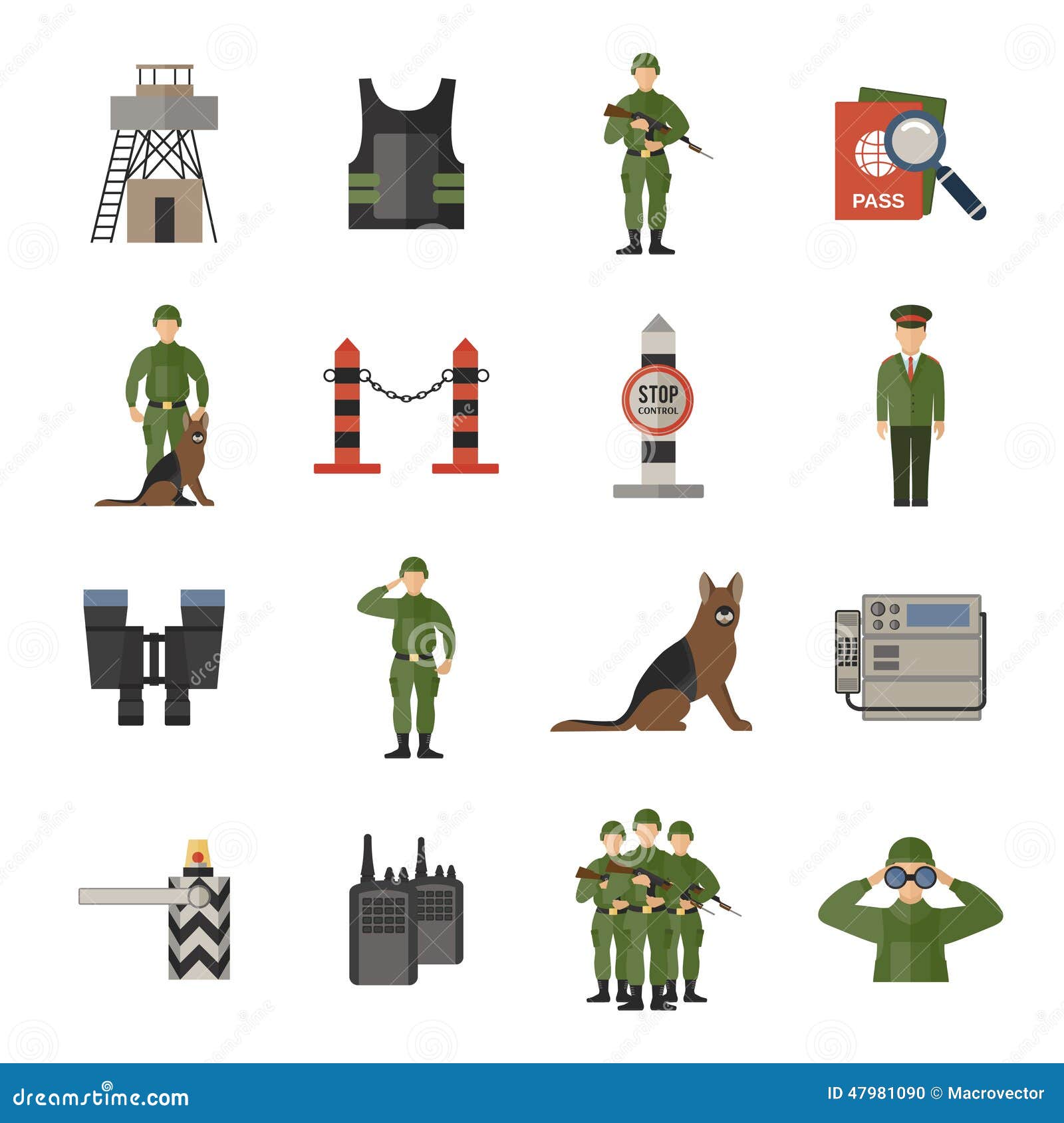 Guardia Di Frontiera Icons Flat Illustrazione Vettoriale ...