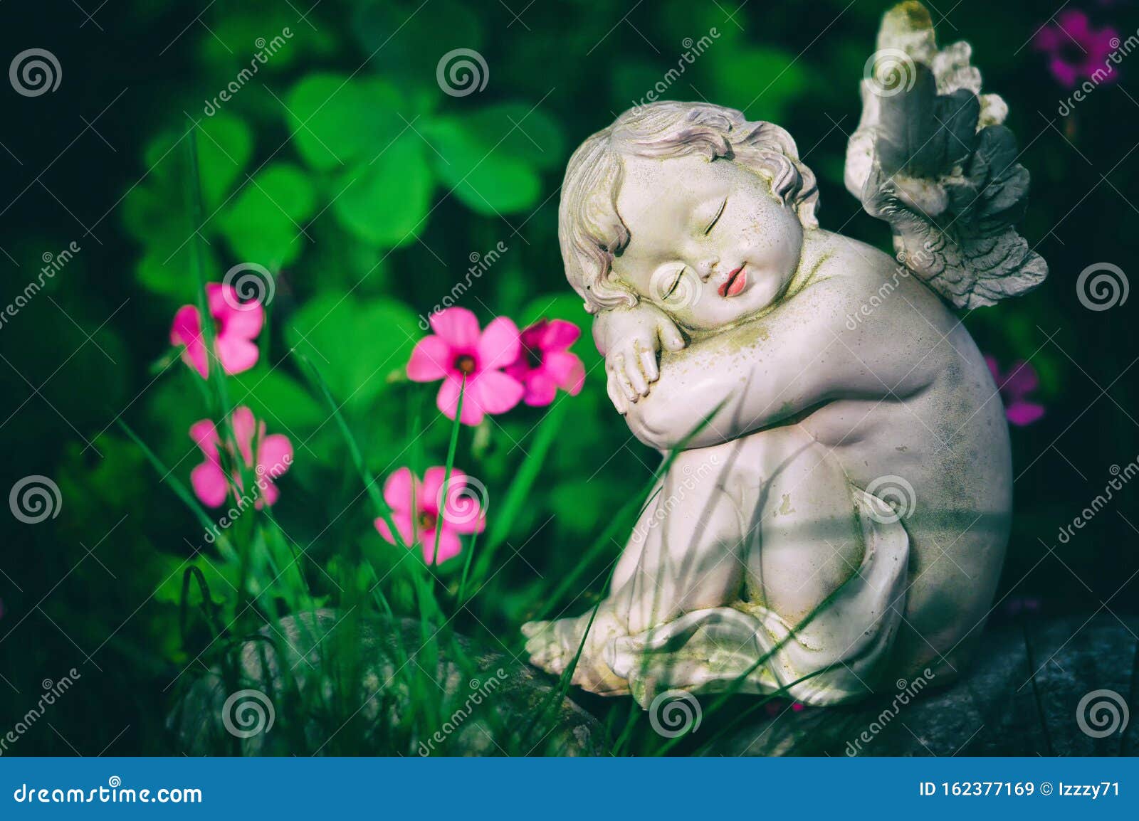 Guardian Angel and Pink Flowers Stock Image - Image of autumn, angel ...