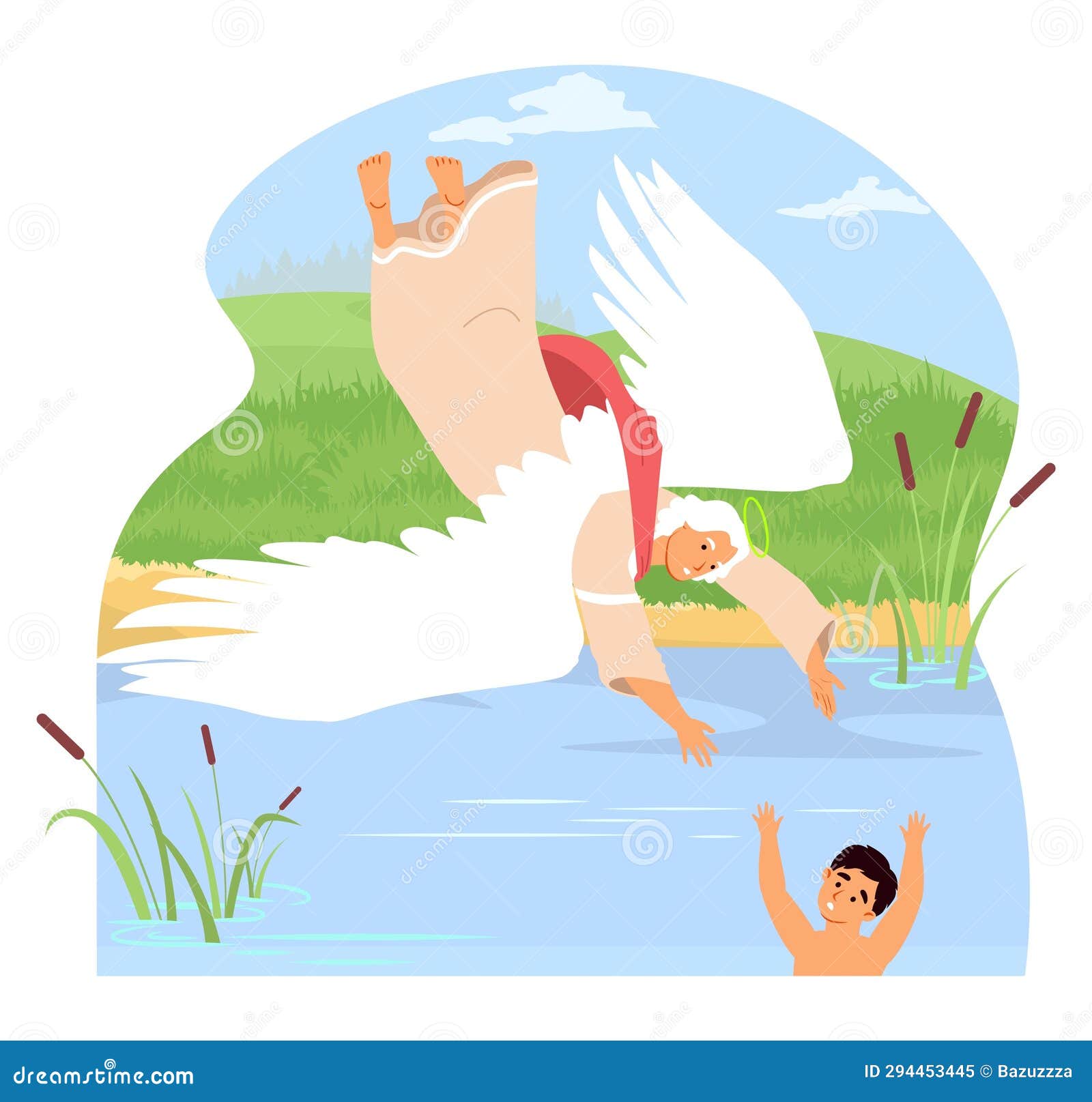 Guardian Angel Saving Child Drowning in Lake or River Stock Vector ...
