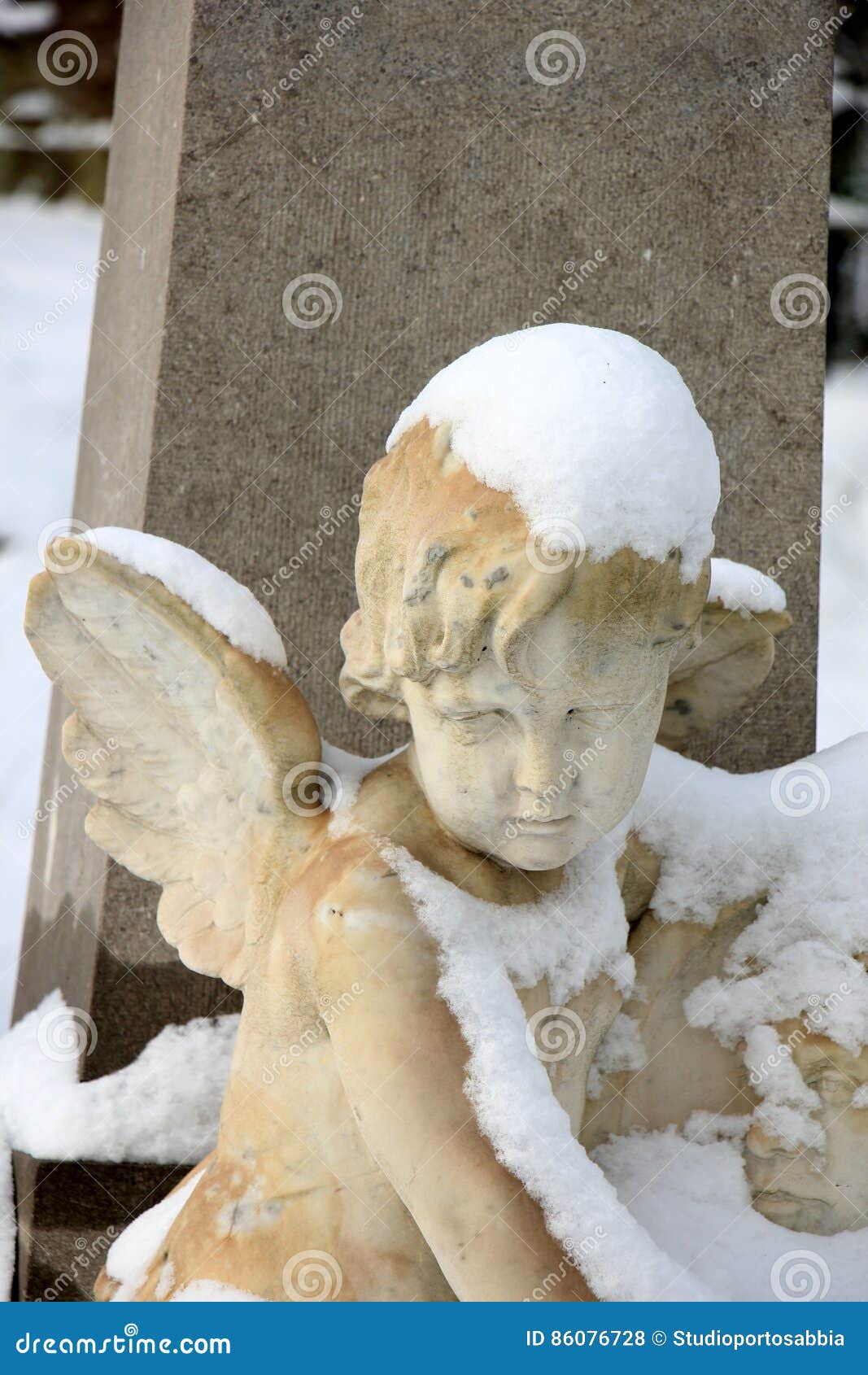 Guardian Angel in the snow stock photo. Image of wings - 86076728