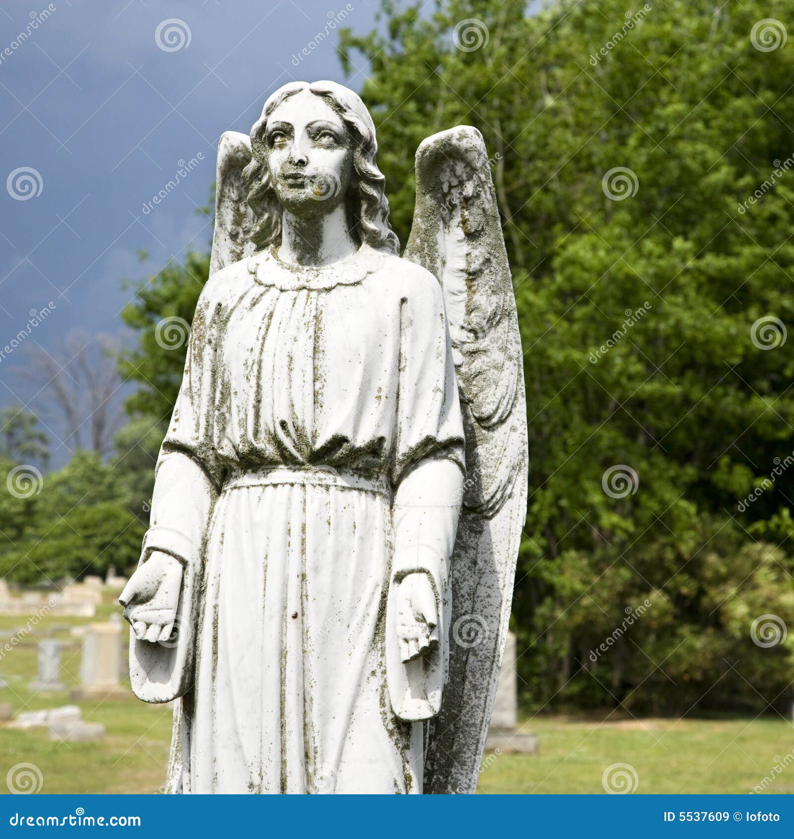 Guardian Angel Sculpture With Open Wings Isolated On Black Background ...