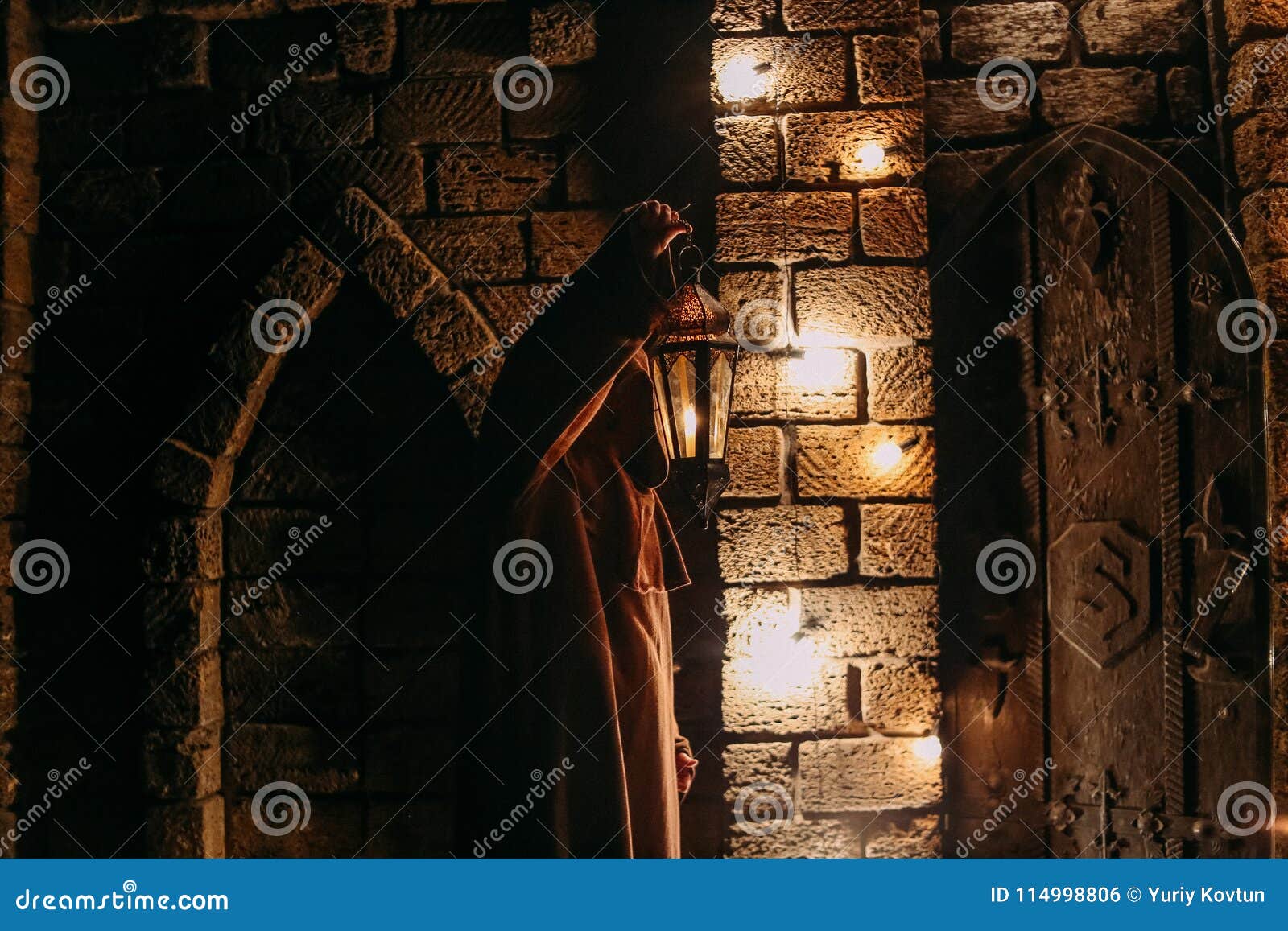 Guardian Castle Lantern Near Gate Night Stock Photo - Image of knight ...