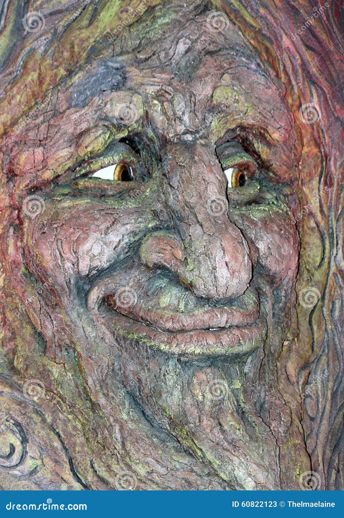 Guardian of the Forest Carved into a Tree Stock Image - Image of eyes ...