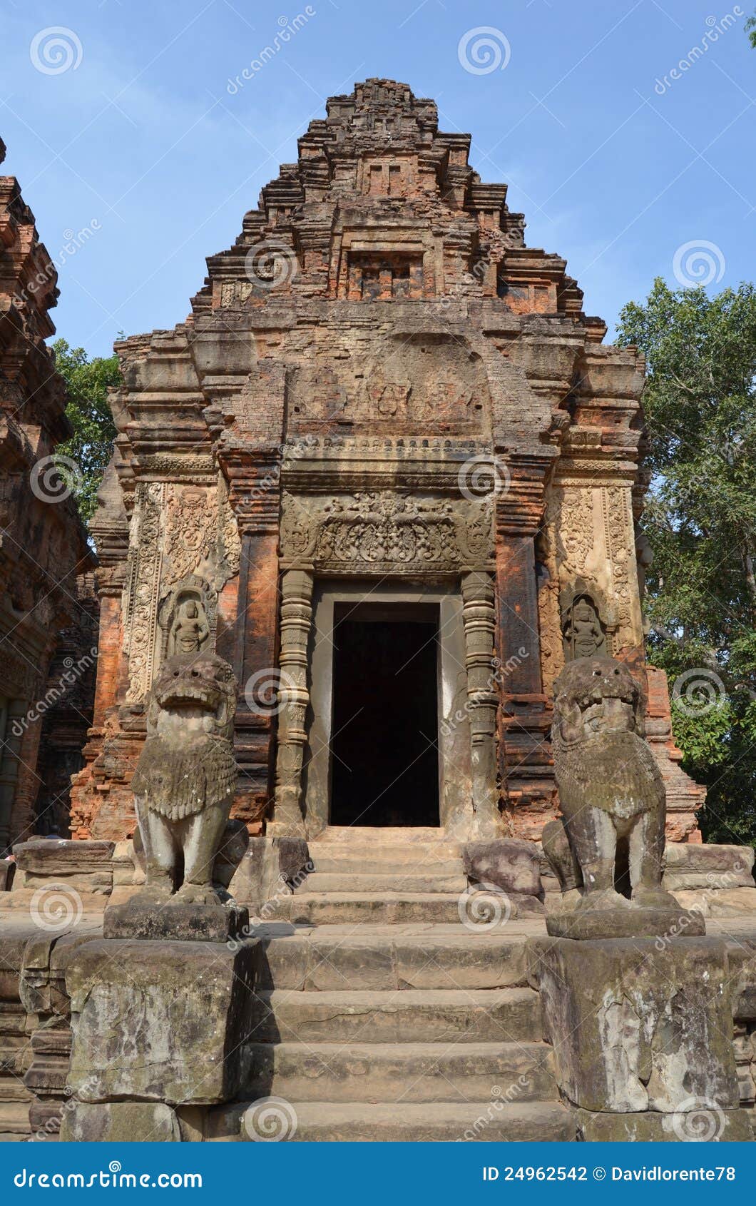 Guardian Lions in the Temple of Preah Ko Stock Photo - Image of asia ...