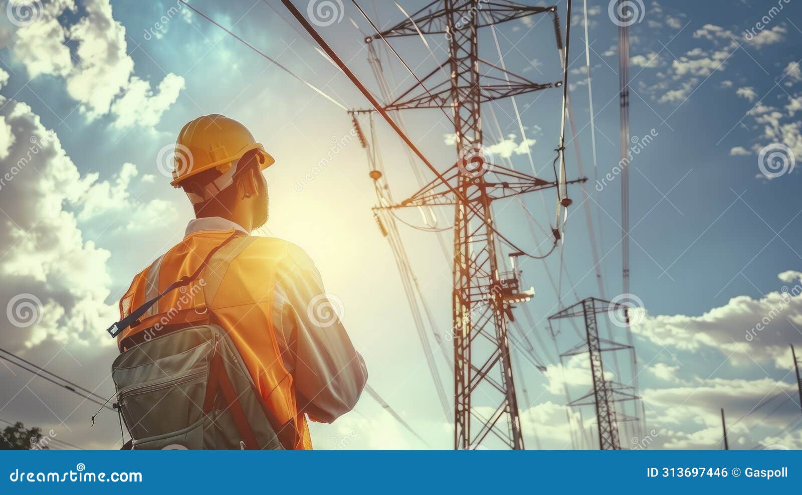 Guardians of the Grid - Back View Electrical Engineer Inspect the High ...