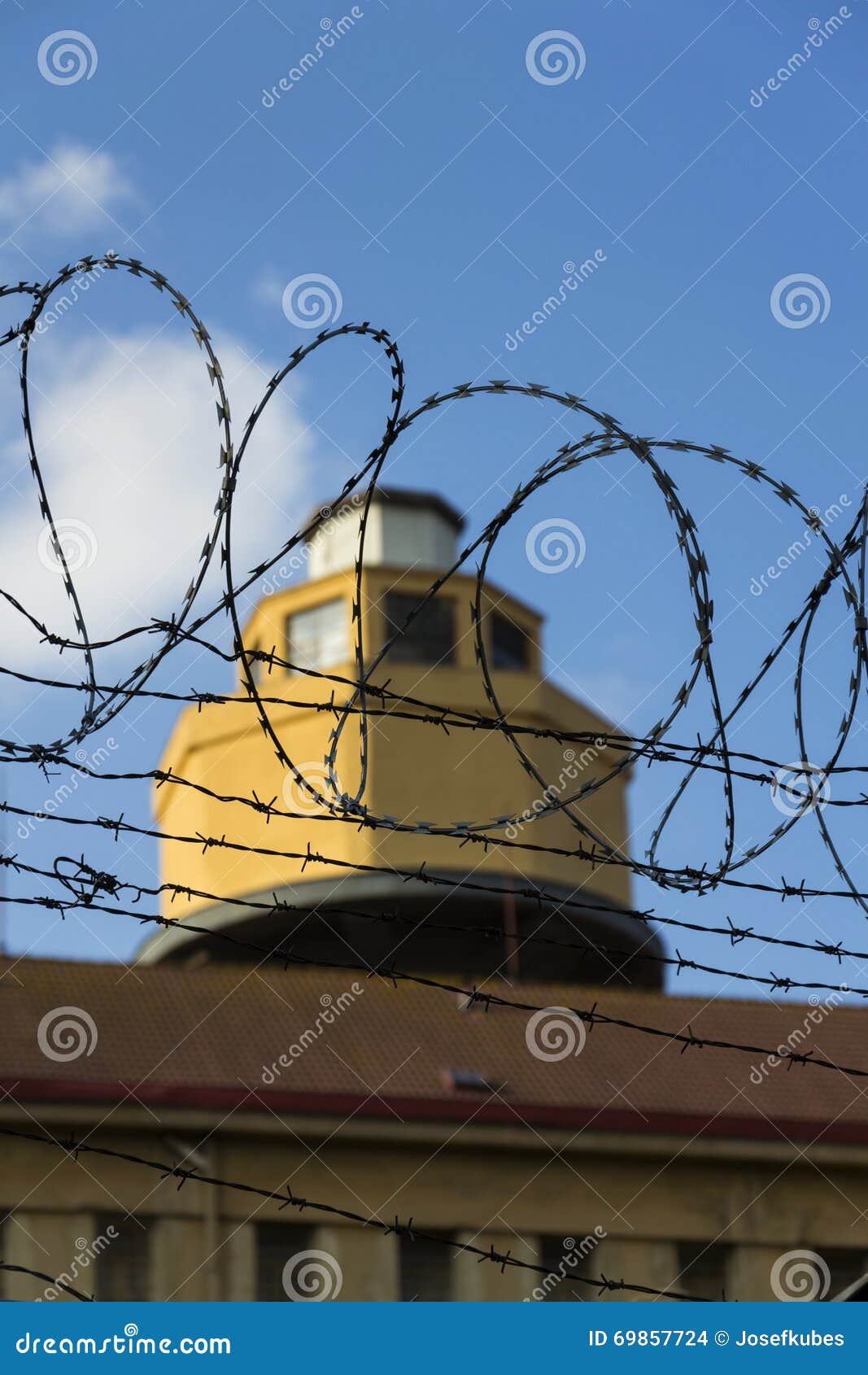 Prison Guarding Tower, Fence With Barbed Wire Royalty-Free Stock ...