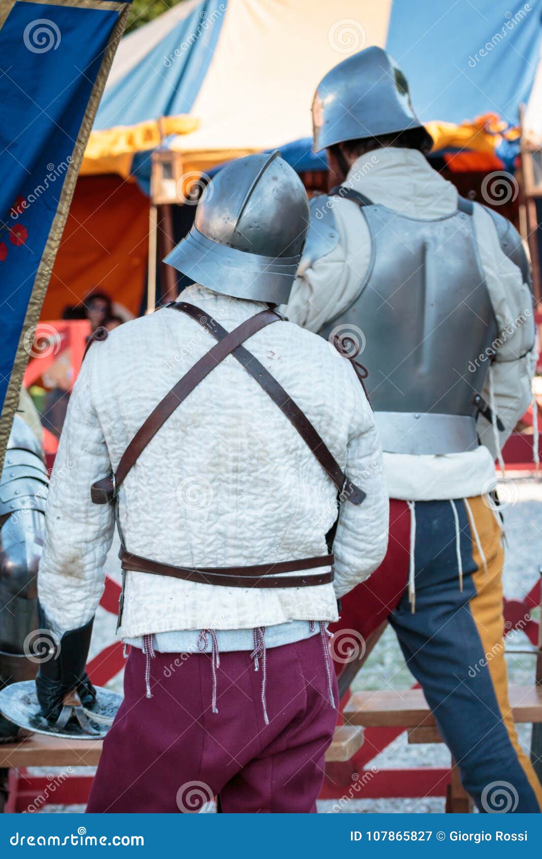 Guards with Metallic Helmets in Medieval Event Fair Stock Image - Image ...