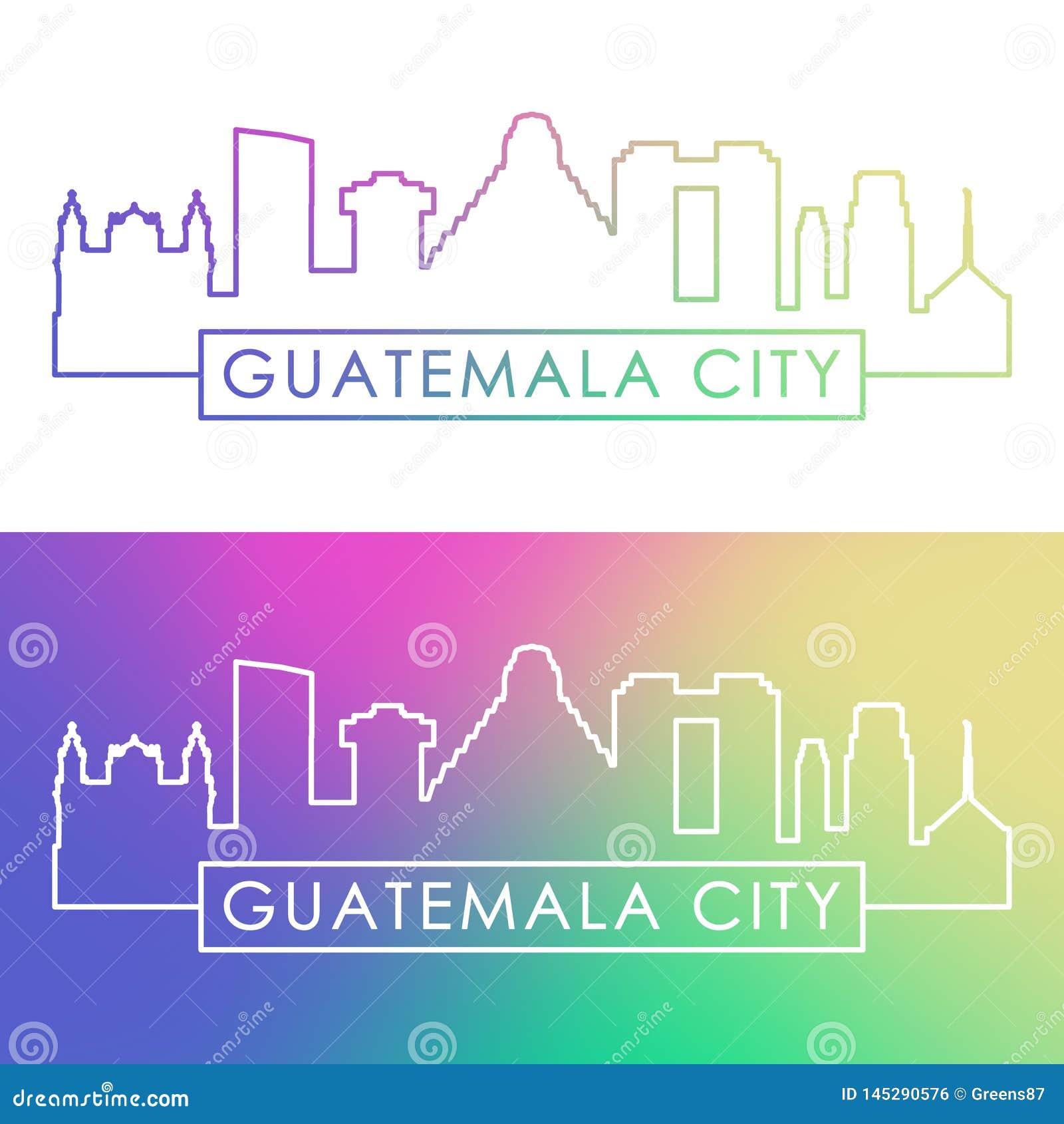 Guatemala City Skyline And Landmarks Silhouette Vector Illustration ...