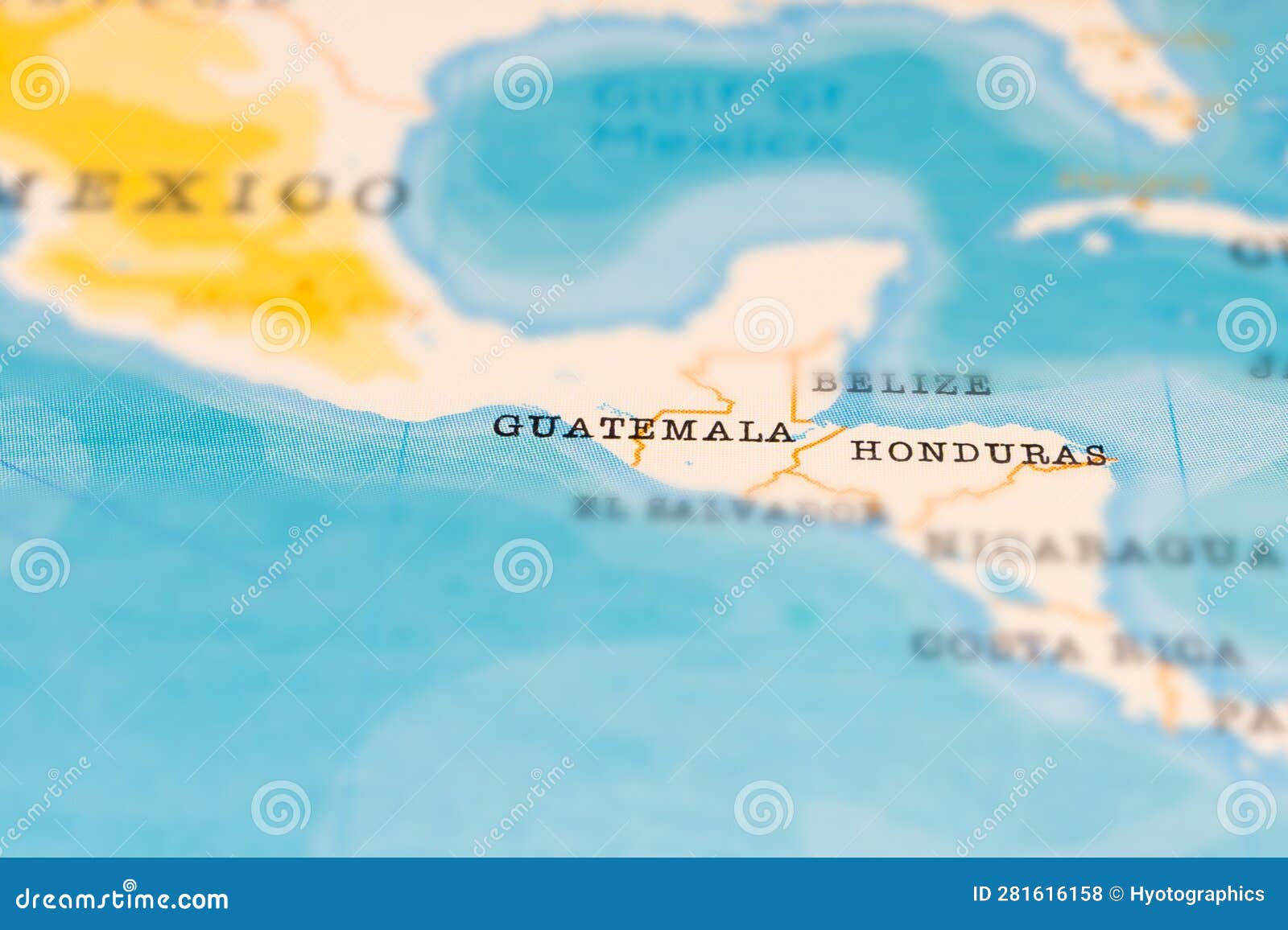 Guatemala in Focus on a Tilted World Map. Stock Illustration ...
