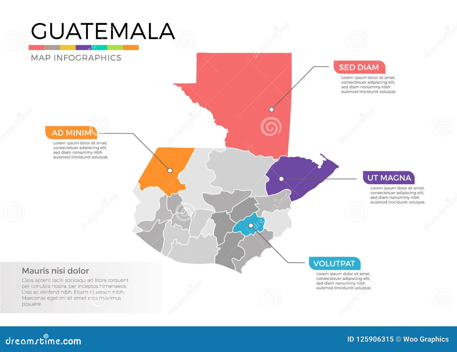 Guatemala Map Infographics Vector Template with Regions and Pointer ...