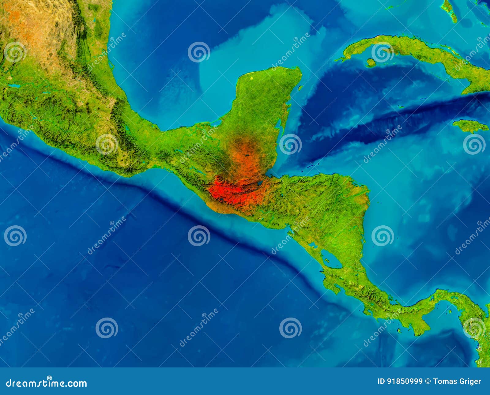 Guatemala on physical map stock illustration. Illustration of detailed ...