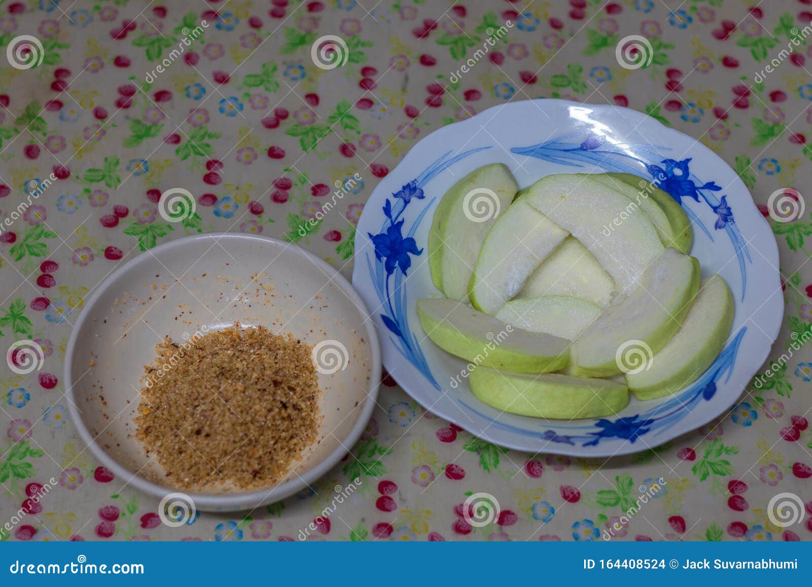 Guava, Chopped into Pieces with Chilli Sauce, Salt Stock Photo - Image ...