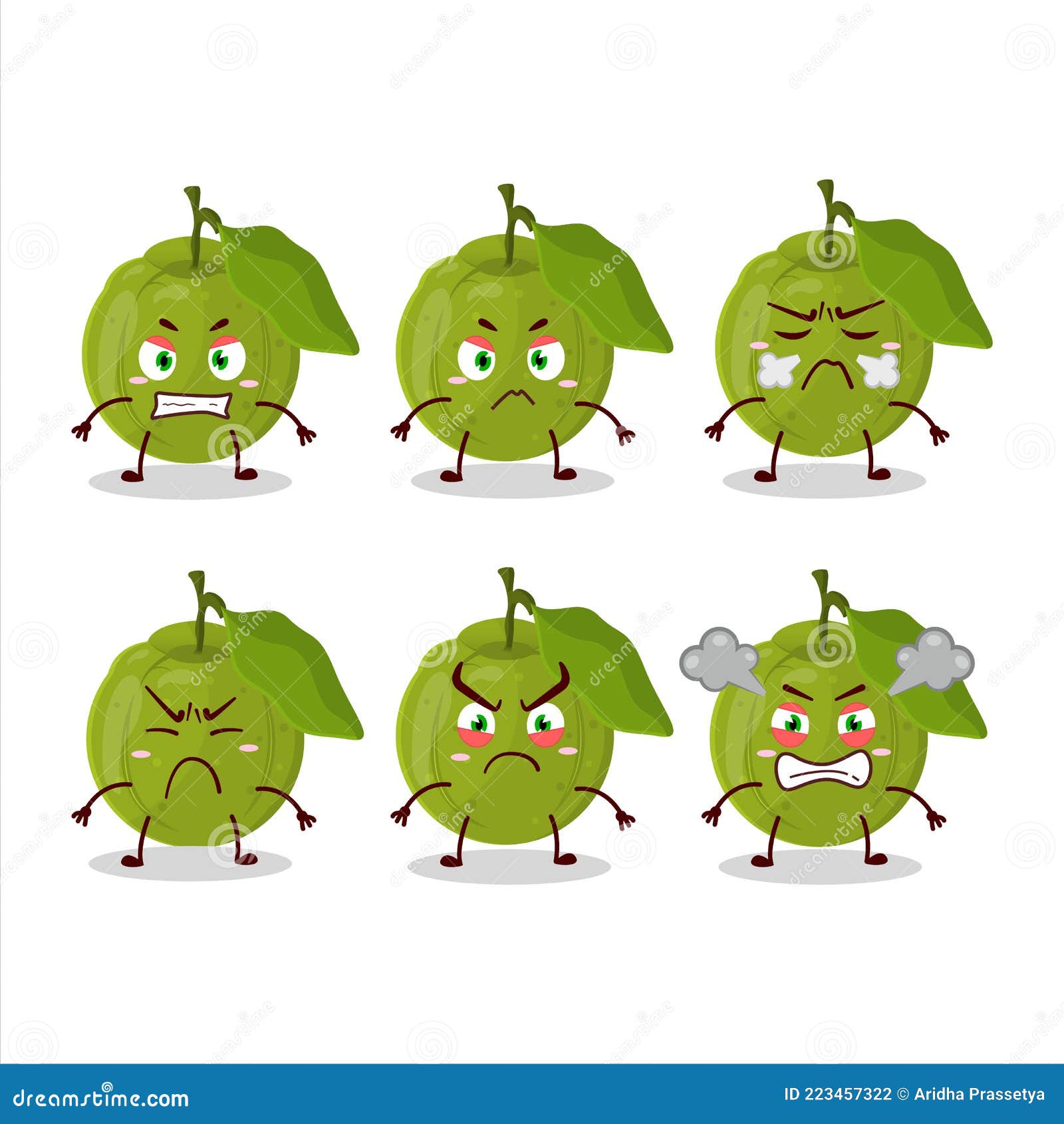 Guava Fruit Cartoon Character with Various Angry Expressions Stock ...