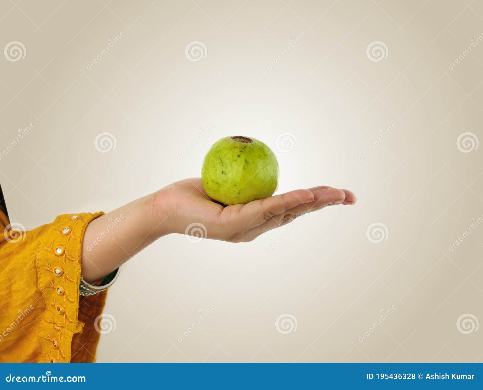 Guava Fruit on Hand of Woman on Light Background Stock Photo - Image of ...