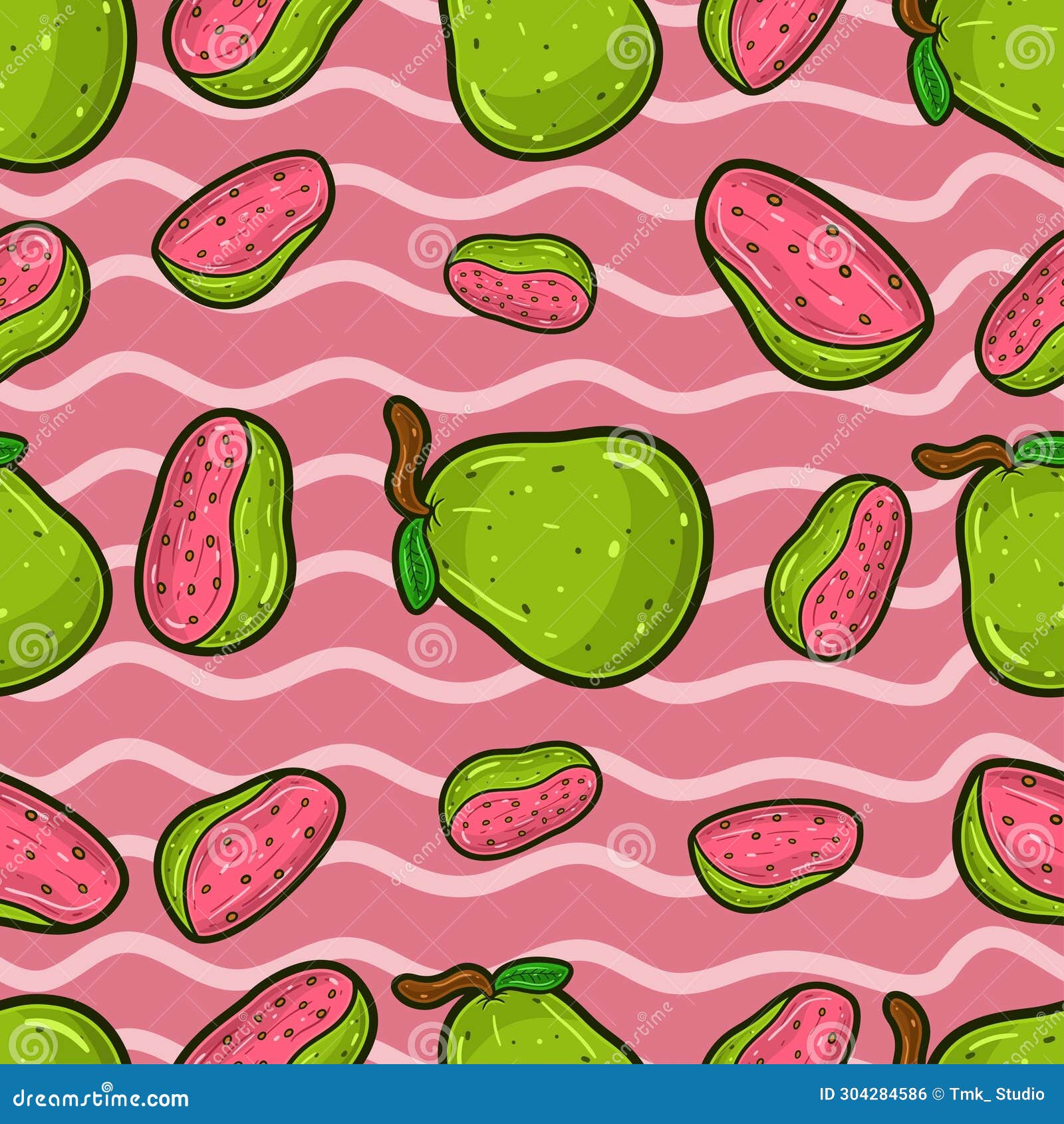 Guava Fruit Seamless Pattern in Cartoon Style. Perfect for Background ...