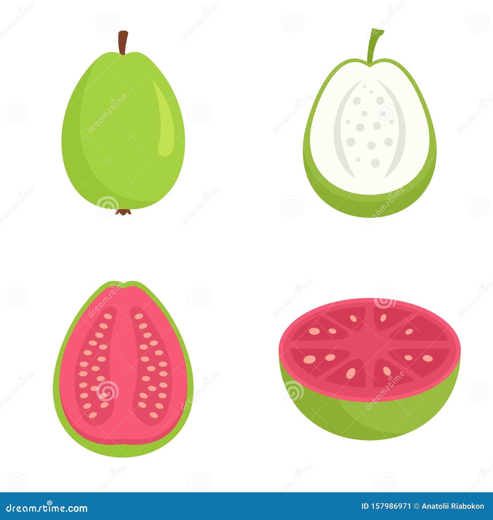 Guava Icons Set, Flat Style Stock Vector - Illustration of guava, color ...