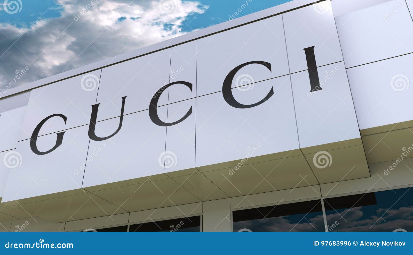Gucci Logo on the Modern Building Facade. Editorial 3D Rendering ...