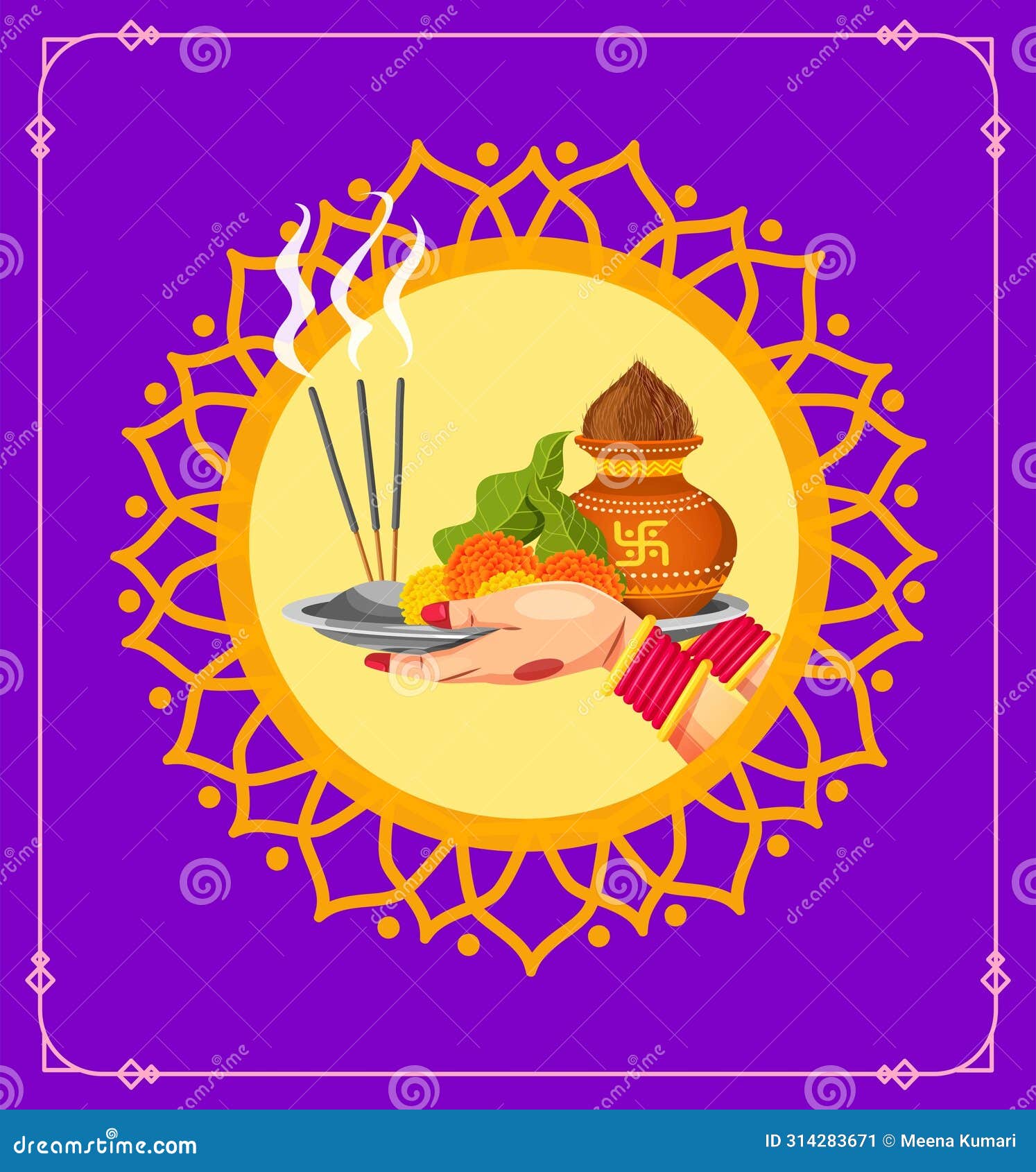 Pooja Thali Indian Woman Hand Holding Decorated Thali Decorated Pooja ...