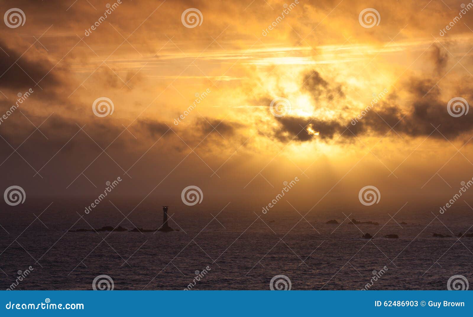 Guernsey Sunset Behind Hanois Lighthouse Stock Image - Image of ...